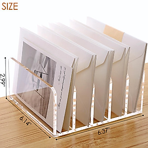 SANRUI Acrylic Desk Organizer, 5 Compartments Mail Organizer,Small File Holders Letter Organizer,Clear Office Organization,Multifunction Sorter Envelope Rack for Office,Home, School