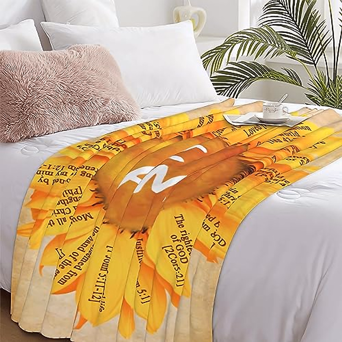 BOOPBEEP Inspirational Blanket with Bible Verse Christian Spiritual Religious Gift for Women Birthday Christian Gift for Mom Wife Healing Throw Blanket (Sunflower-Yellow, 40"x50")