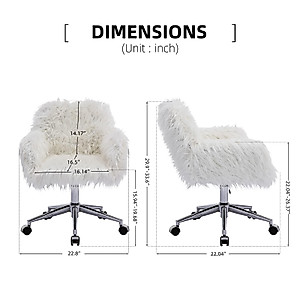 Daesar Modern Faux Fur Home Office Chair, Fluffy Chair for Girls, Makeup Vanity Chair, White