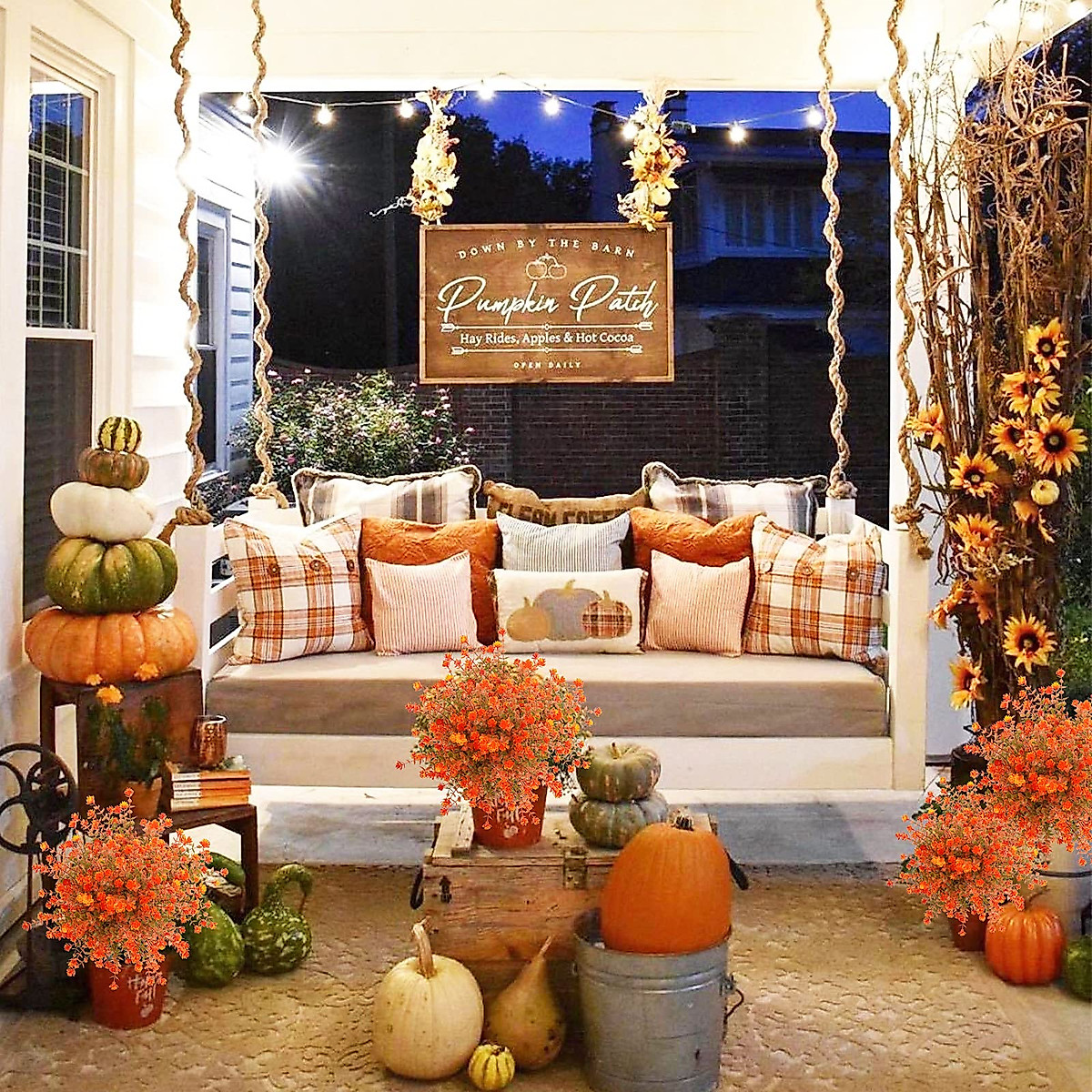 Uieke 6 Bundles Artificial Fall Flowers UV Resistant No Fade Faux Autumn Plants Fake Indoor Outdoor Greenery for Garden Wedding Party Home Sidewalk Trim Outside Hanging Planter Décor Autumn Orange