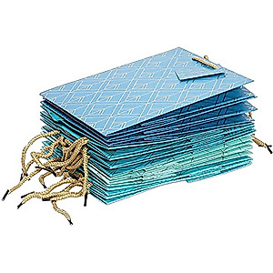 Blue & Gold Foil Gift Bags with Handles, 4 Designs for Baby Shower, Wedding (15 Pack)