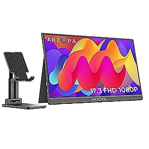 ARZOPA Portable Monitor & Tablet Stand, 17.3'' 1080P FHD Laptop Monitor & Adjustable Sturdy Portable Monitor Stand Combination