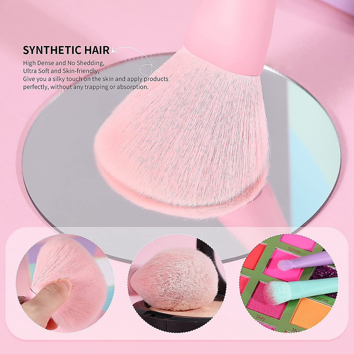 Docolor 17Pcs Colourful Makeup Brush Set + 15Pcs Eye Makeup Brushes Set Premium Kabuki Foundation Blending Face Powder Synthetic Makeup Brushes Set