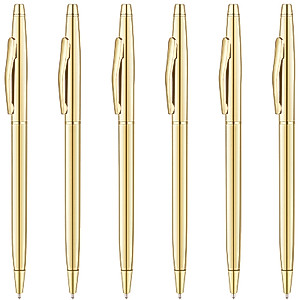 Unibene 6 Pack Slim Gold Ballpoint Pens Black Ink 1 mm - Black ink, Nice Gift for Business Office Students Teachers Wedding Christmas