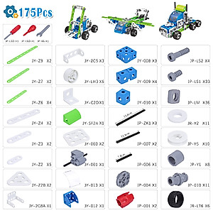 LETBEFUNA 18-in-1 Erector Set for Boys 6-12, STEM Building Toys for Kids Ages 5 6 7 8 9 10 1112 Year Old Boys Girls, 175 PCS DIY Construction Learning Toy with Pull Back Function Toys for Kids