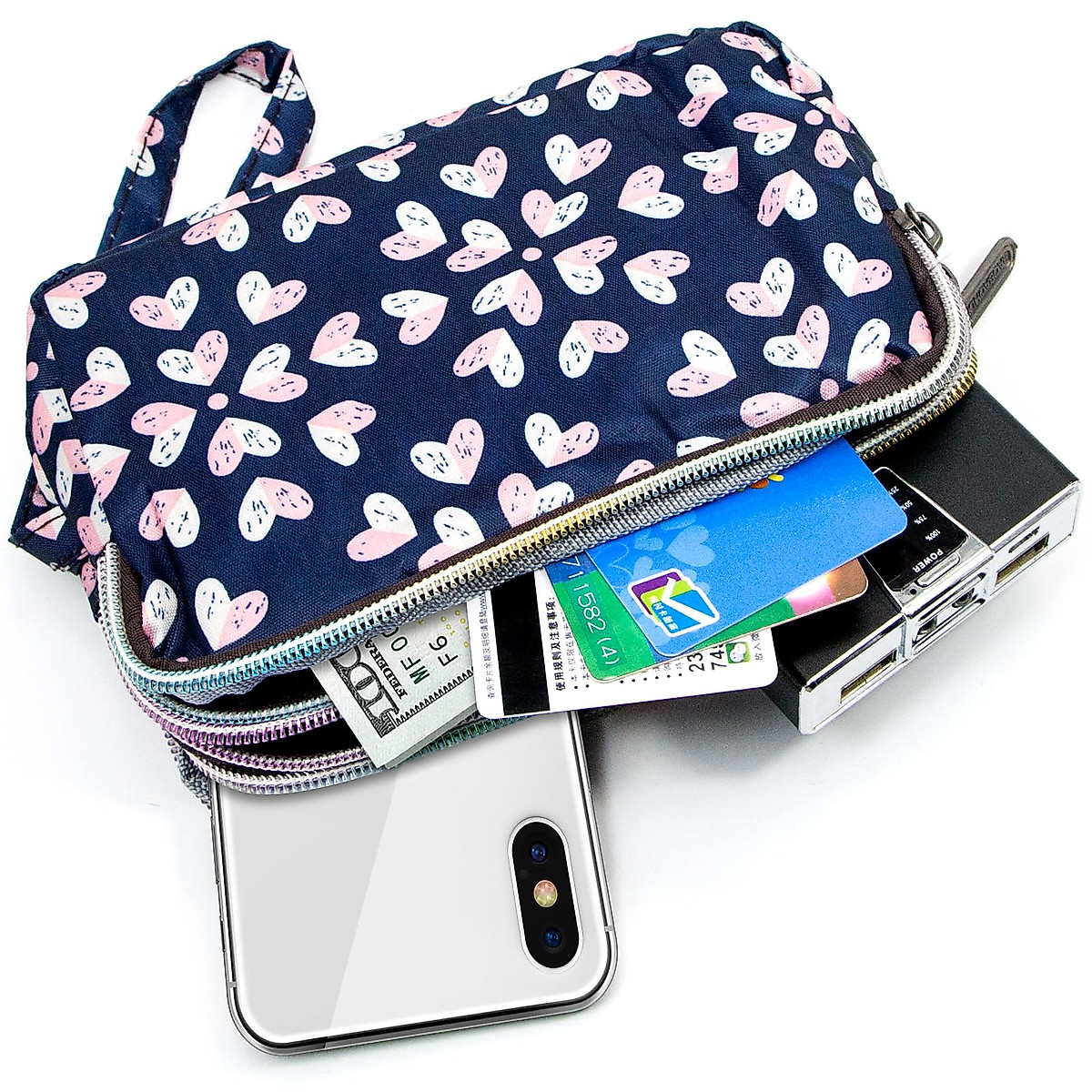 BIAOTIE Large Capacity Wristlet Wallet - Women Printed Nylon Waterproof Handbag Clutch Purse (F-13)