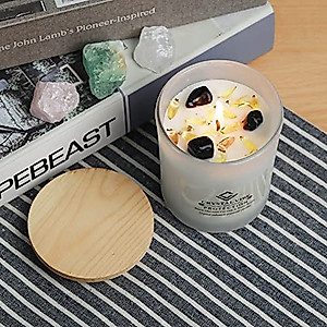 Protection Crystal Candle - Vanilla Scented Candle With Black Obsidian Crystals and Daisy Petals - Candle with Crystals Inside for Positive Energy