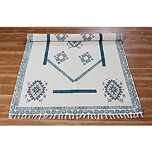 Casavani Hand Block Printed Cotton Dhurrie Geometric Tassel Rug Boho Area Rug Easy Care Washable Rugs for Doormat Entryway Living Room Bedroom Hallway Balcony 12x15 Feet