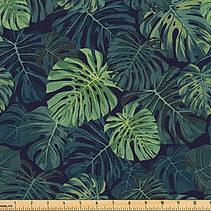 Ambesonne Monstera Fabric by The Yard, Exotic Hawaiian Modern Digital Watercolor Effect Leaves of Tropical Jungle, Decorative Fabric for Upholstery and Home Accents, 3 Yards, Grey Multicolor