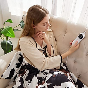 Cow Print Heated Blanket Electric Throw,Soft Fleece Cozy Cow Blankets for Couch Sofa Bed Office 50x60 inches