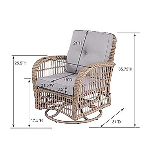 Livavege Outdoor Patio Rattan Gray Cushion, Weather-Resistant PE Wicker Furniture for Porch, Sunroom, Deck, Backyard, Swivel Rocker Chair, Natural