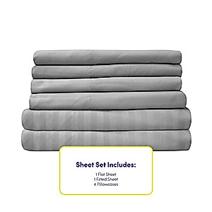 Dobby Stripe Queen Sheets - 6 Piece 1500 Supreme Collection Fine Brushed Microfiber Deep Pocket Queen Sheet Set Bedding - 2 Extra Pillow Cases, Great Value, Queen, Dobby Silver