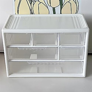 Clear Desktop Organizer Drawer Storage Box Visible with 6 Compartments for Cosmetics Stationary Hair Accessories Jewelry Heavy White A