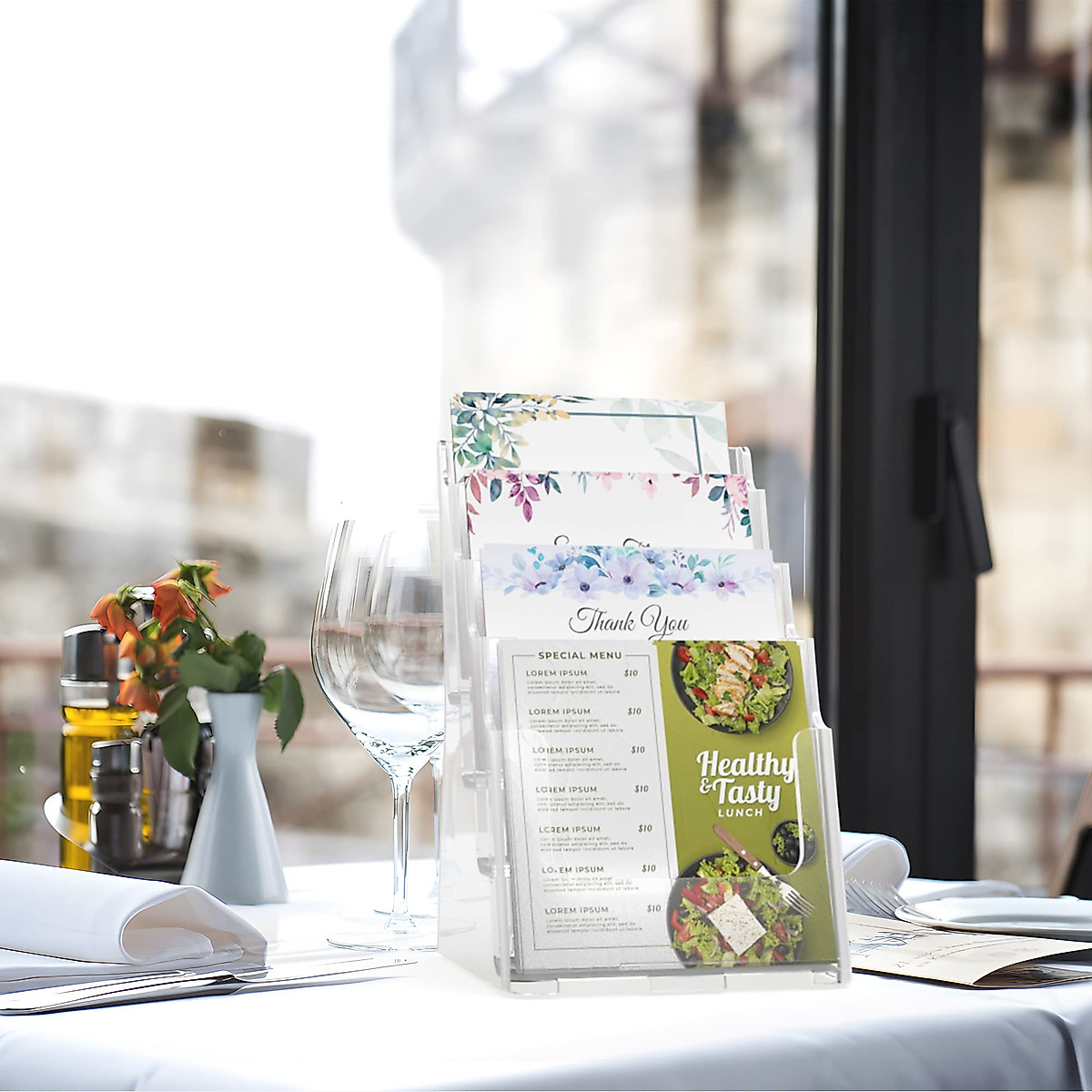 MaxGear Brochure Holder 4 Tier 6x9 inch Brochure Display Stand Flyer Holder Acrylic Brochure Holders Clear Pamphlet Holder Display Stand Literature Holder Wall Mount or Countertop, 2 Pack