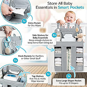 XL Hanging Diaper Caddy Organizer – Reinforced Diaper Stacker for Crib that Keeps Shape – Hanging Diaper Organizer for Changing Table, Playard, Wall & Door – Diaper Holder for Newborn Baby Girl & Boy