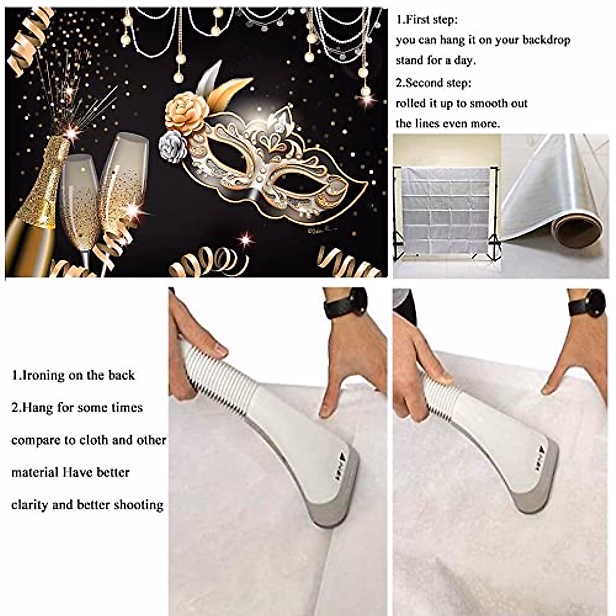 Masquerade Party Backdrops Retro Gold Black Mask Carnival Birthday Photography Backdrop Fiesta Mardi Gras Dance Photo Background Champagne Glass Photo Booths Props Decorations 8x6ft Vinyl