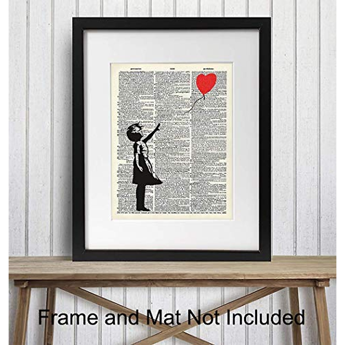 Banksy Wall Art - Upcycled Dictionary Graffiti Art Print, Girl With Balloon 8x10 Street Art Poster, Home Decor - Urban Wall Art Print and Room Decorations - Makes a Great Gift - 8x10 Photo Unframed