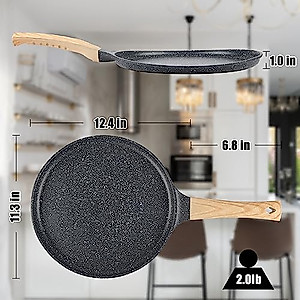Vayepro Nonstick Crepe Pan,Pancake Flat Griddle Pan for Stove Top,Comales Para Tortillas,11 inch Induction Griddle Pan,Flat Skillet Tawa Griddle with Stay-Cool Handle