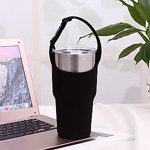 3 PackTumbler 30oz Carrier Holder Pouch with Shoulder Strap for YETI, Rtic, Atlin, Ozark Trail, Rambler 30 oz Insulated Tumbler Coffee Cup, Neoprene Sleeve with Carrying Handle - Black Blue Green