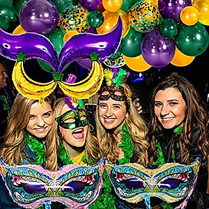 114 PCS Mardi Gras Balloons Party Decoration Large Sized Mardi Gras Mask Foil Balloons Moon Star Foil Balloons for Mardi Gras Birthday Baby Shower Masquerade New Orleans Party