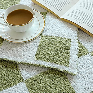 OTOSTAR Knit Checkered Throw Blanket Super Soft Warm Cozy Knitted Checkerboard Grid Chessboard Gingham Reversible Blanket Comfort Plush Fluffy Blanket for Couch Bed Sofa Travel 50x60 Inch (Sage Green)