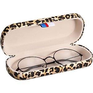 MoKo Eyeglass Case Hard Shell for Men Women, Unisex Portable Travel Sunglasses Cases PU Leather Glasses Storage Box Holder, Leopard