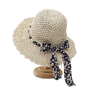 Yoawdats Womens Summer Beach Straw Sun Hat Breathable Foldable Holiday Outdoor Travel Bow Crochet Casual Fisherman Cap (White, One Size)
