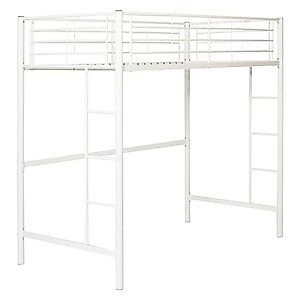Walker Edison Timothee Urban Industrial Metal Twin over Loft Bunk Bed, Twin Size, White