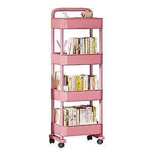 Movable Bookshelf Cart, Movable Storage Book Shelves, Movable Book Rack, Compact Bookshelf on Wheels, Reusable Rolling Storage Cart Movable Bookshelf for Kitchen, Bedroom, Living Room & Laundry Room