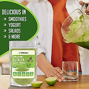 XPRS Nutra Organic Alfalfa Powder - Premium Vegan Alfalfa Supplement Rich in Calcium, Antioxidants, Vitamins - Farmer Alfalfa Supplement for Kids and Adults - Vegan Friendly Alfalfa Leaf (4 Ounce)