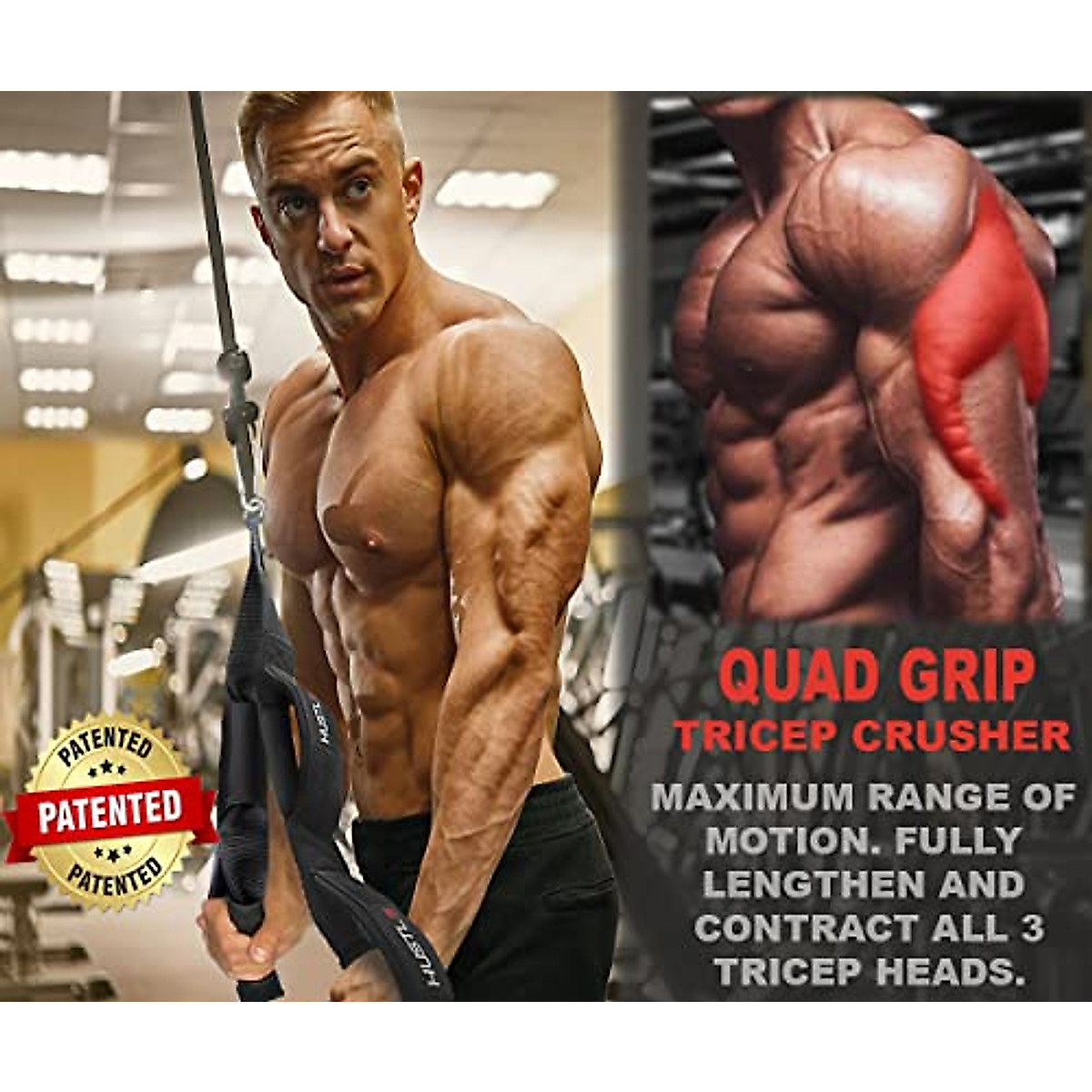 Hustle Athletics Tricep Rope Cable Attachments for Gym Use - Perfect Gym Equipment for Home/Gym Accessories - Multi Workout Rope Cable Machine Attachment -Best Gym Rope Grip with 4 Anti-Slip Handles