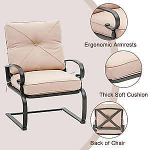 Incbruce 5 Piece Wrought Iron Patio Furniture Set Metal Outdoor Conversation Sets (Loveseat, Coffee Table and Bistro Table, 2 Spring Chair) with Cushion (Brown)