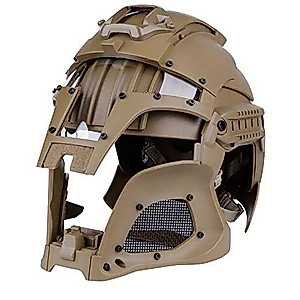Simways Cosplay Airsoft Full Face Head Helmet Tactical Sorta-Kinda Mandalorian/Boba Fett/Galac-Tac/Star Wars Airsoft Helmet with Exchangable Lens(Tan)