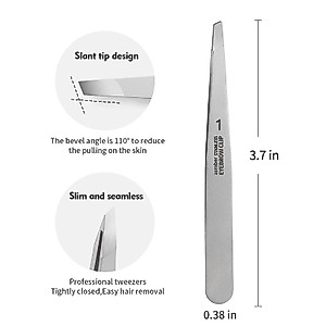 ZERNBER Eyebrow Hair Removal Tweezers, Slant Tweezer Handmade Professional Eyebrow Facial & Hair Remover No Gaps Stainless Steel