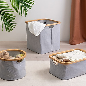 GUDEE FRASA Bamboo Storage Basket | 15.4L Collapsible Fabric Storage Bin, Soft Box, Rectangle