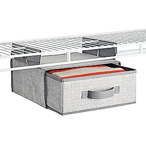 mDesign Soft Fabric Over Closet Shelving Hanging Storage Organizer with Removable Drawer for Closets in Bedrooms, Hallway, Entryway, Mudroom - Textured Print with Solid Trim, 2 Pack - Gray