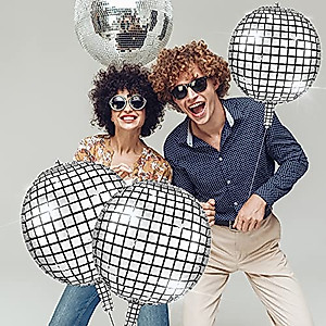5 Pieces 22 Inches 4D Disco Ball Balloons Large Laser Foil Balloon Metallic Mirror Balloon for Disco Dance Party Birthday Party Wedding Ceremony (Basic Style)