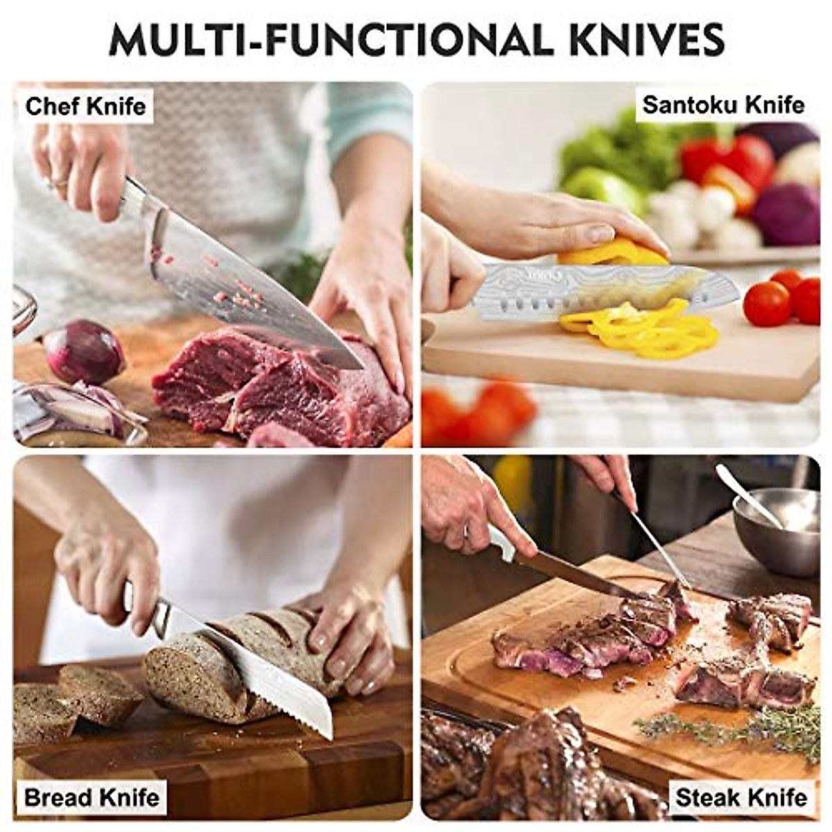 Knife Set, 23 PCS Kitchen Knife Set with Block, Germany High Carbon Stainless Steel Chef Knife Block Set, Knives Set for Kitchen with Sharpener & Finger Guard, Ultra Sharp, White