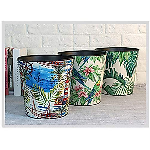 Wansan Iron and Leather Round Large Household Trash Can, Creative Can Without Lid,Suitable for Cans in Bathrooms, Kitchens, Home Offices, Bedrooms, Offices-10L Palm Tree Green Leaf 21*26cm