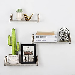 NEX Floating Shelves Wall Mounted Set of 3, Rustic Wood Wall Shelves with Gold Frame for Wall Décor, Bedroom, Bathroom, Living Room, Kitchen.