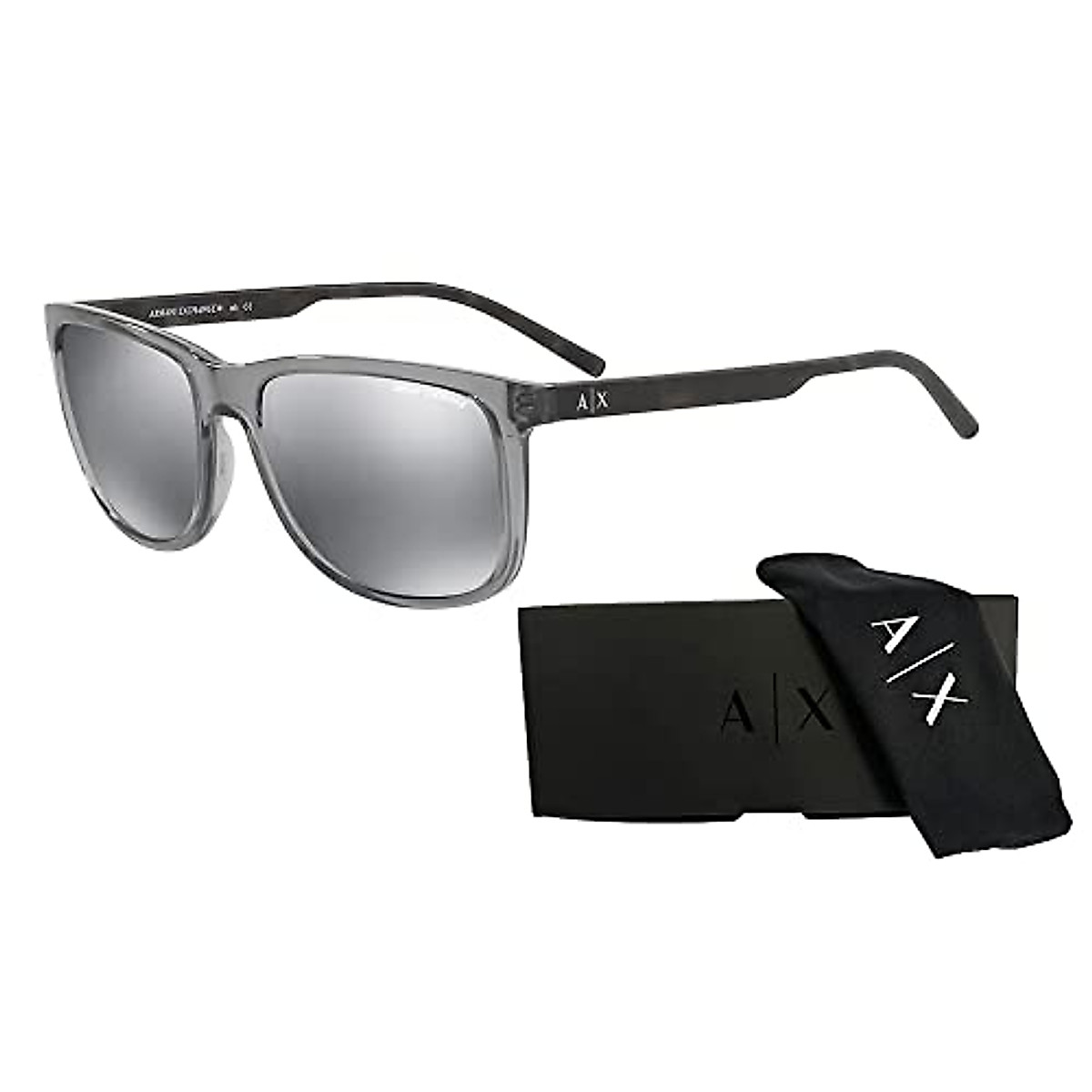 Armani Exchange AX4070S 82396G 57MM Shiny Grey/Mirror Black Pillow Sunglasses for Men + BUNDLE with Designer iWear Complimentary Care Kit