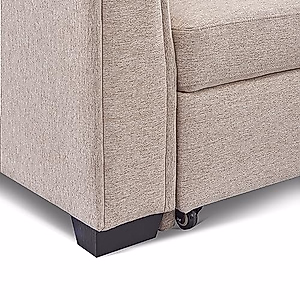 American Furniture Classics Beige Tufted Sectional Chaise Sofa Sleeper with Storage, 92" x 59" x 36"