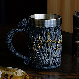 alikiki Medieval Game of Sword Thrones Dragon Coffee Mug 21oz - Legends of The Swords Drinking Beer Stein Tankard Cup LOTRS D&D Gifts for Men Women Dragon Collector Themed Party Decorations