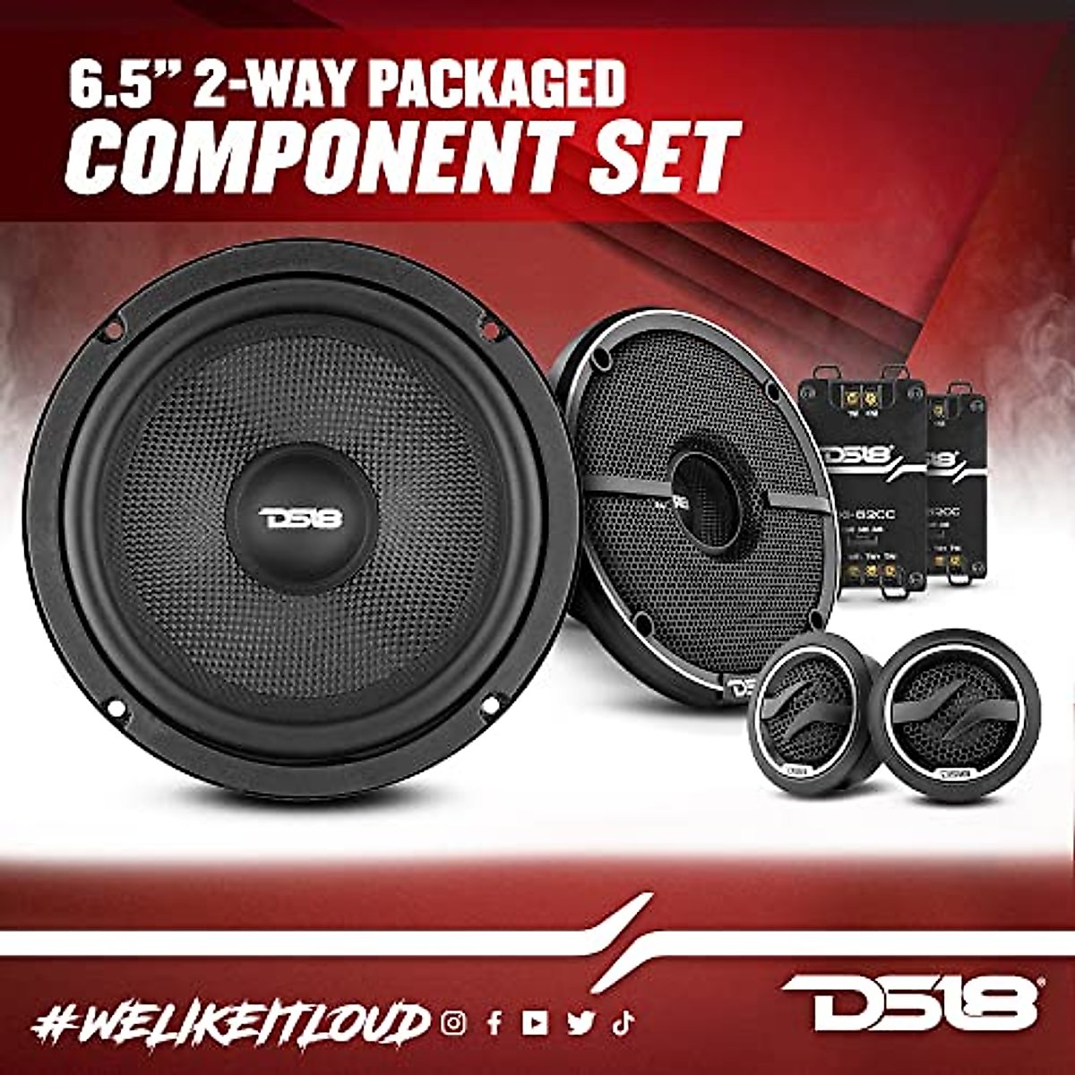 DS18 ZXI-62C 6.5" 2- Way Car Audio Component Speaker System with Kevlar Cone - 240 Watts 4-Ohm - Set of Woofer, Crossover & Tweeter