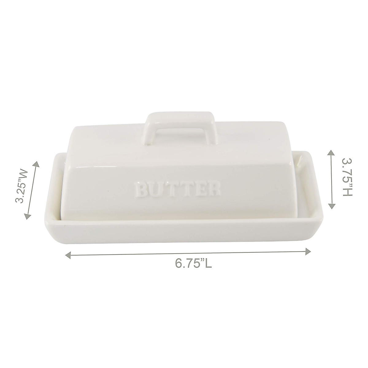 HOME-X Classic Butter Dish, Butter Dish with Cover, Farmhouse Dish for Stick of Butter, Butter Crock, 6 ¾”L x 3 ¼”W x 3" H, White