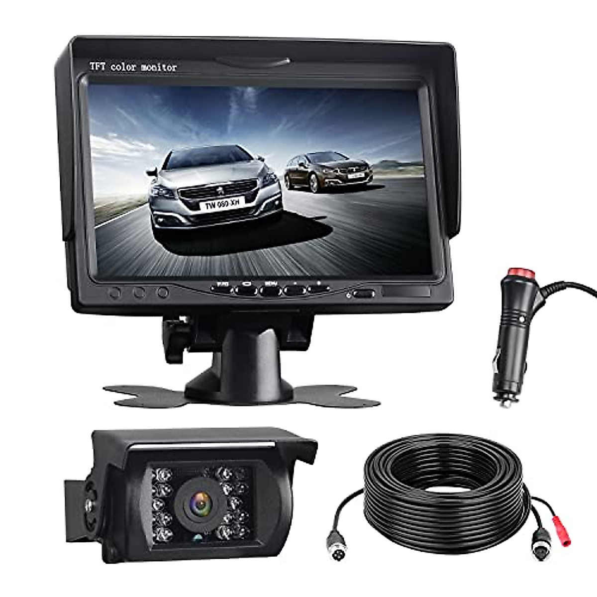 RV Backup Camera System, 7 inch 1080P HD Monitor Vehicle Backup Camera, Waterproof Rear View Camera with Night Vision 18 IR LED Reverse Truck Wired Back Up Camera for Cars/Trailer/Van/Jeep/SUV