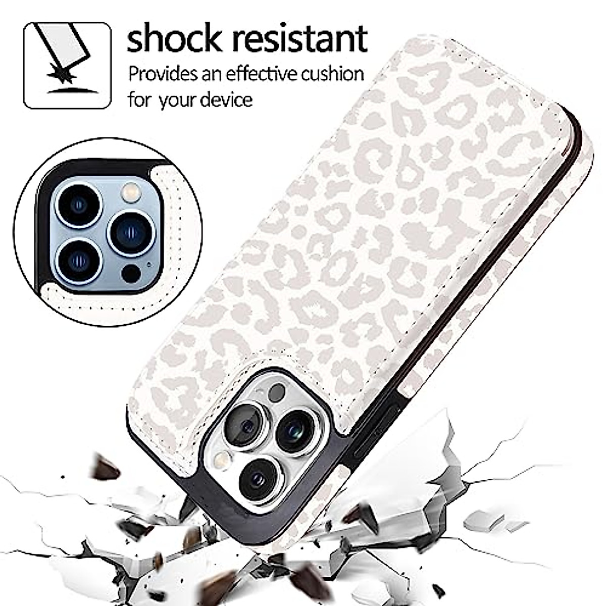 uCOLOR Flip Leather Wallet Case Card Holder Compatible with iPhone13 Pro Max 13 PM 6.7" Women and Girls with Card Holder Kickstand (Beige Leopard)