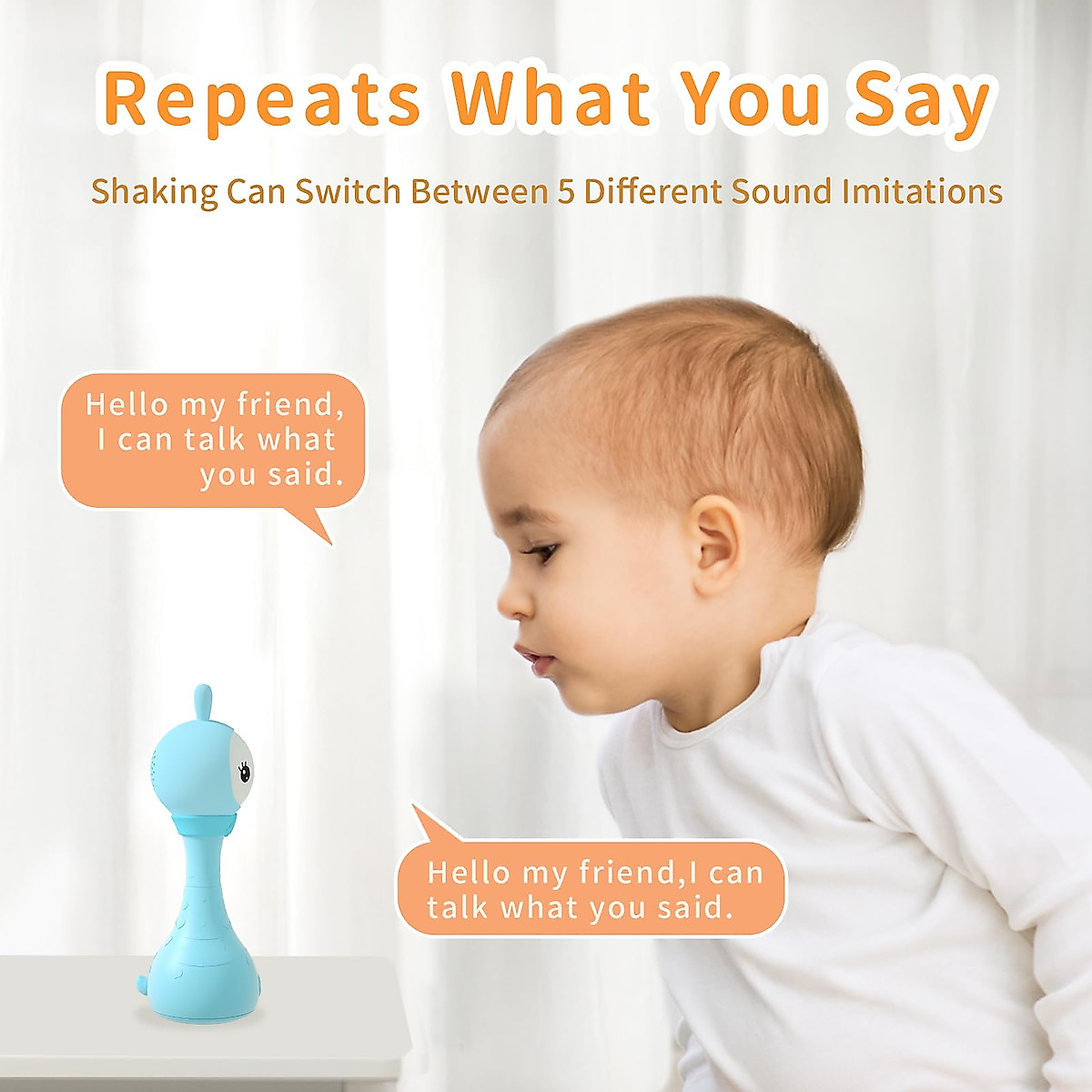 alilo Yoyo Talking Bunny Baby Singing Musical Rattle, Mimicking Toys Repeats What You Say, Preloaded 90+ Quality Audio Content, ABC/Number/Notes Learning Toys for Toddlers, Infant Newborn Baby Gifts