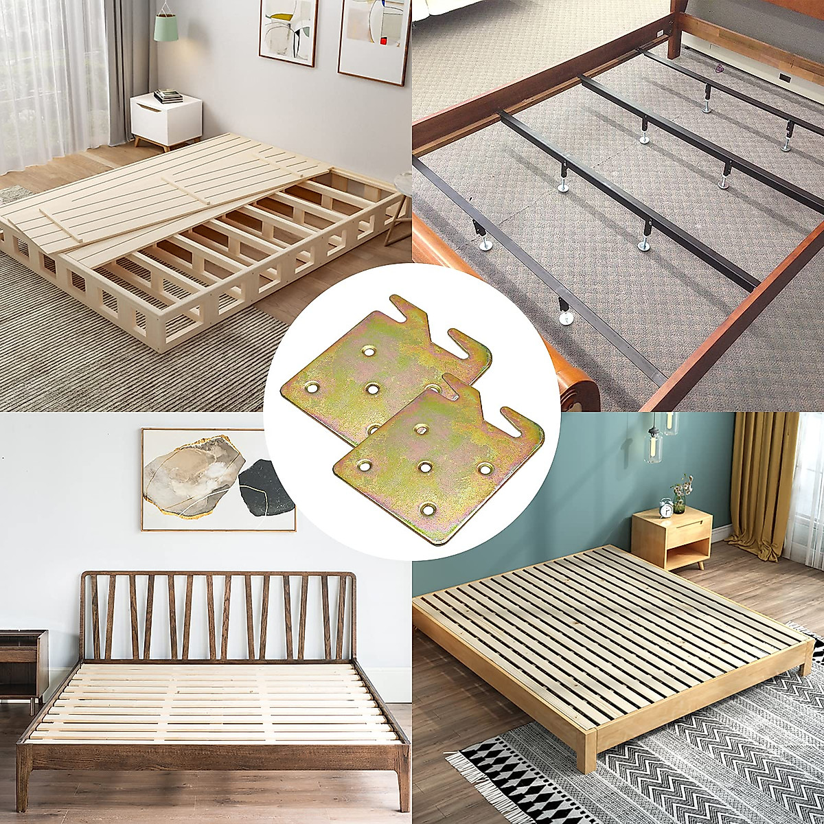 BokWin 4PCS Heavy Duty Wood Bed Rail Hook Plates, Universal Bed Claw Hook Plates for Wooden Headboard Footboard Frame Bracket with Mounting Screws