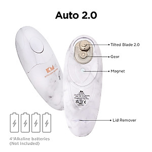 Kitchen Mama Auto 2.0 Electric Can Opener: Refined Blade Opens Almost Any Can - Automatic, Hands Free, Smooth Edge, Food-Safe, Battery Operated, YES YOU CAN (Marble White)
